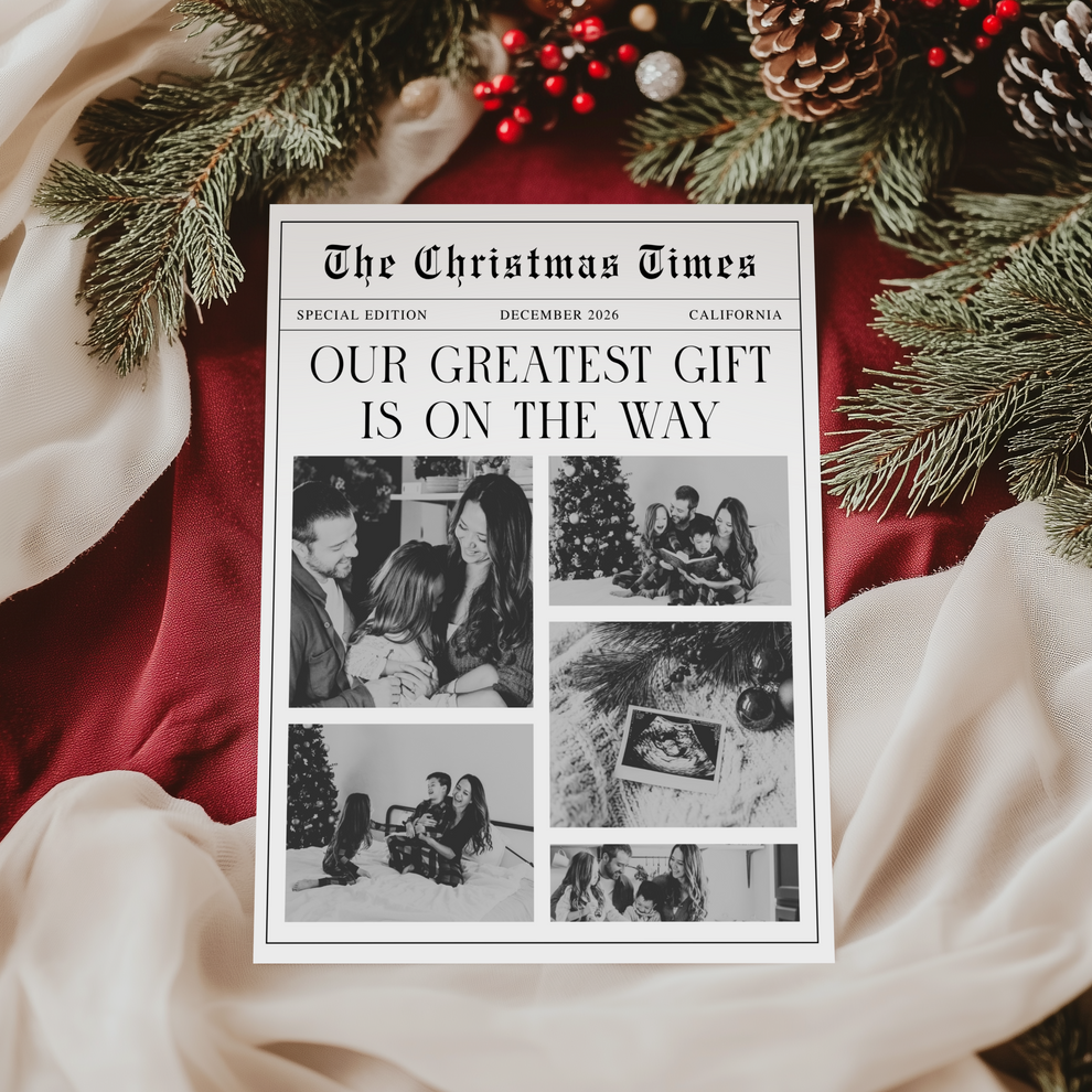 Pregnancy Announcement Christmas Newspaper Template Front Page NP4 ...