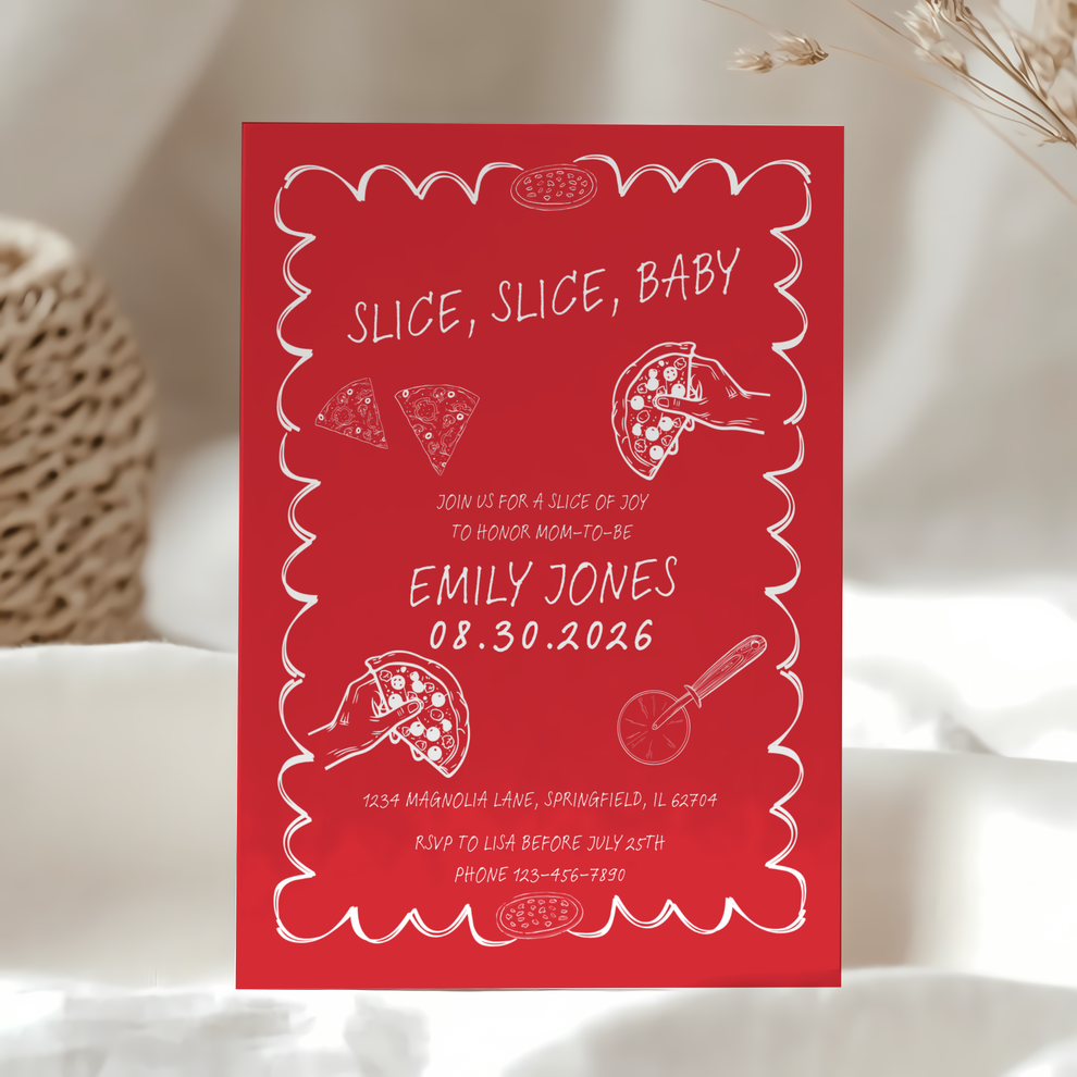 Baby Shower Invitation - Slice Slice Baby Pizza Theme Red BS94 ...
