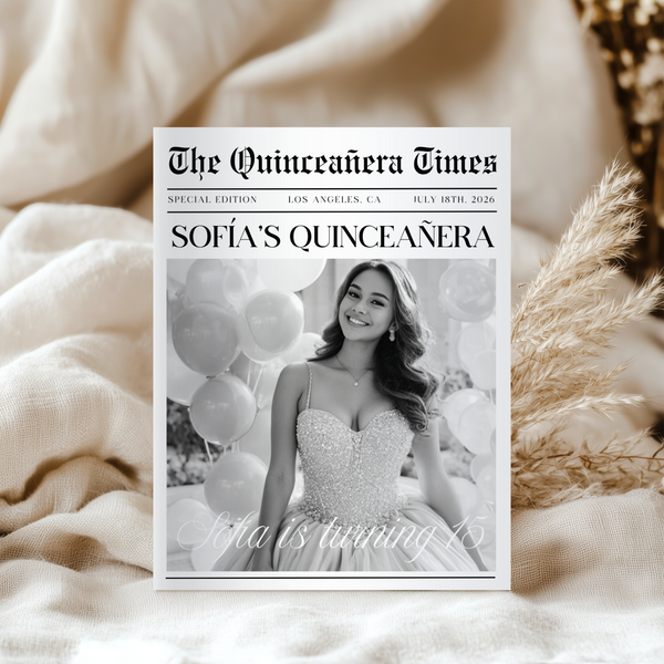Editable Quinceañera Newspaper Template Save The Date L62 – Giggles ...