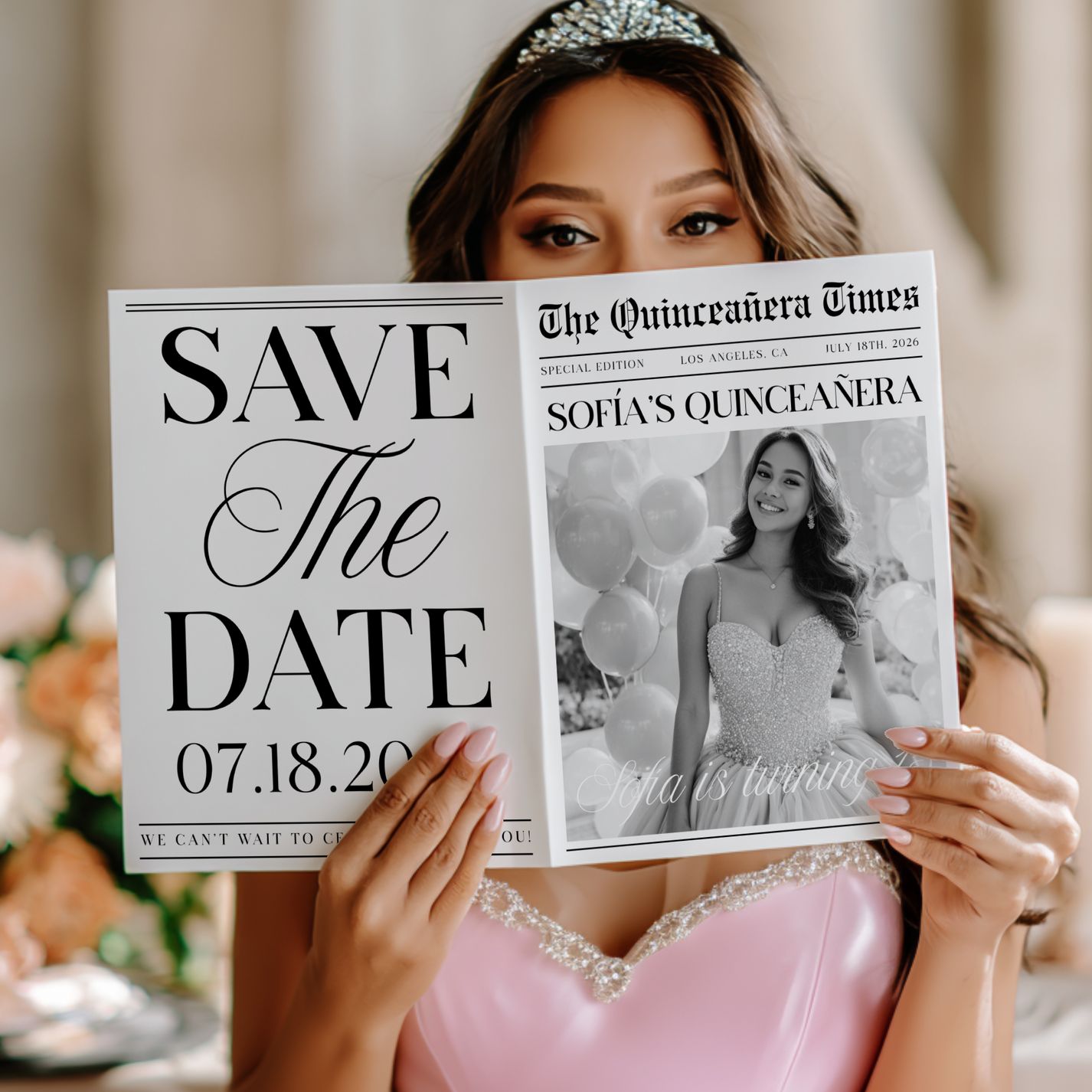 Editable Quinceañera Newspaper Template Save The Date L62 – Giggles ...