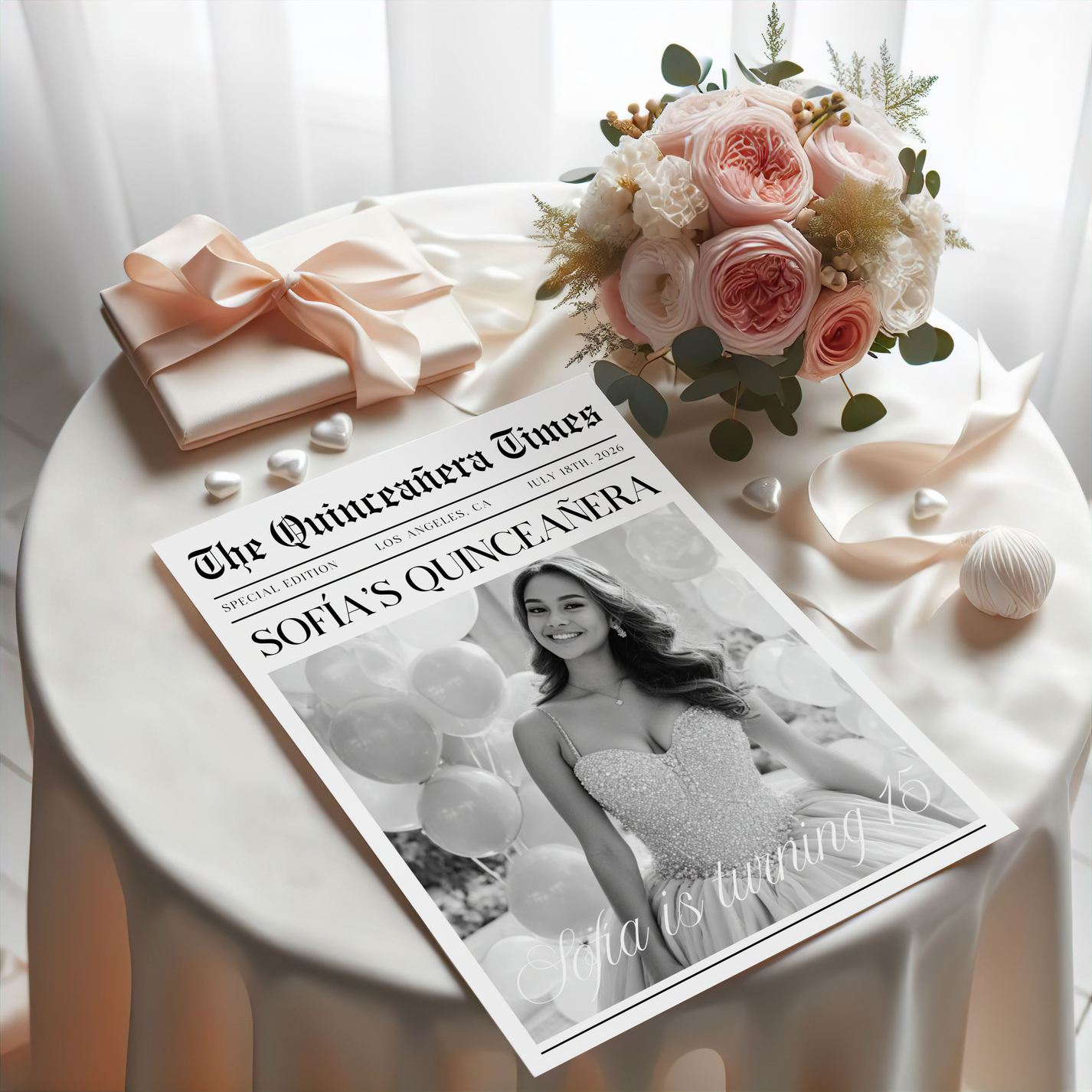 Editable Quinceañera Newspaper Template Save The Date L62 – Giggles ...
